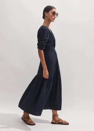 ME+EM Cheesecloth Gathered Sleeve Maxi Dress