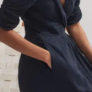 ME+EM Cheesecloth Gathered Sleeve Maxi Dress