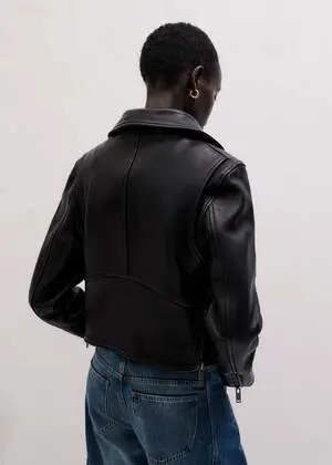 ME+EM Cropped Biker Jacket - Black/brown
