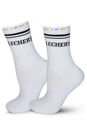 LECHERY® Love Is Love Varsity Striped Crew Socks - White