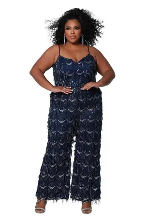 SYDNEY'S CLOSET Sequin Fringe Jumpsuit