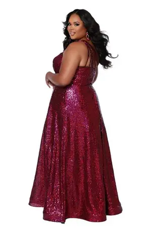 SYDNEY'S CLOSET Sequin One-shoulder A-line Gown - Magenta