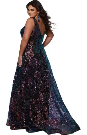 SYDNEY'S CLOSET Sequin A-line Gown With V-neckline