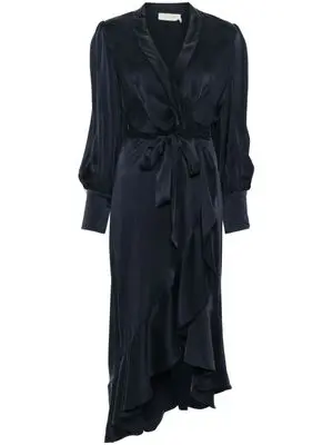 Zimmermann Wrap Silk Midi Dress - Blue