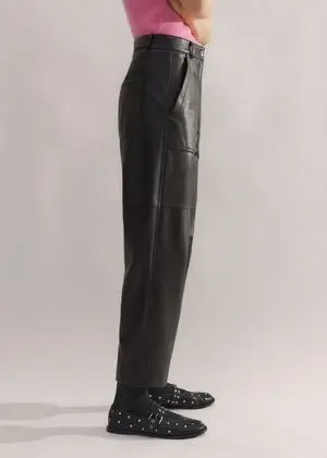ME+EM Engineered-leg Leather Trouser - Black Brown