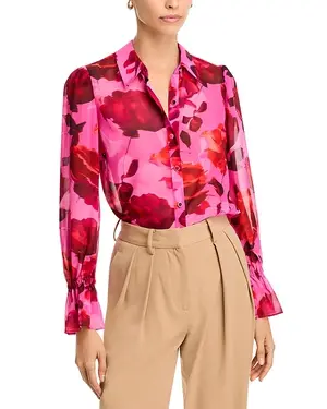 MILLY Lace Floral Print Blouse