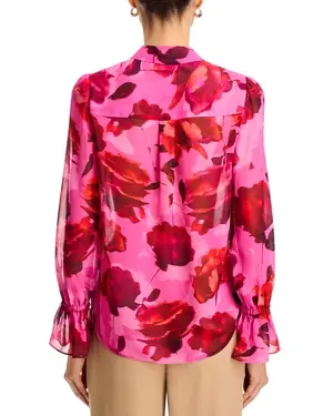 MILLY Lace Floral Print Blouse
