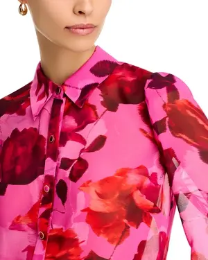 MILLY Lace Floral Print Blouse