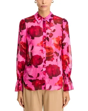 MILLY Lace Floral Print Blouse