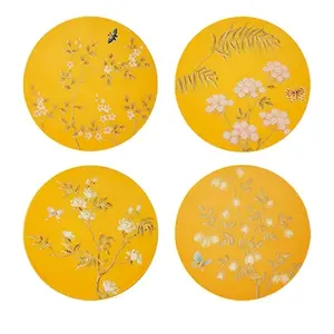 ADDISON ROSS Chinoiserie Lacquered Coasters, Set Of 4 - Yellow