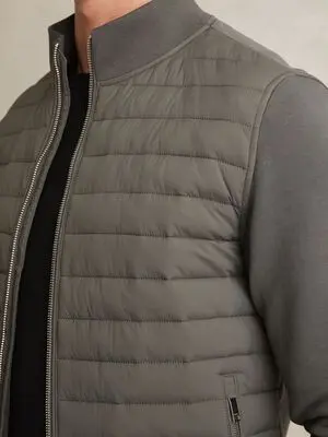 REISS Hybrid Quilt And Interlock Zip Jacket - Sage