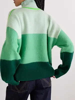 Christopher John Rogers Brushed Striped Merino Wool-blend Turtleneck Sweater