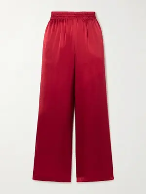 Skin Happiness Silk-satin Wide-leg Pajama Pants - Red