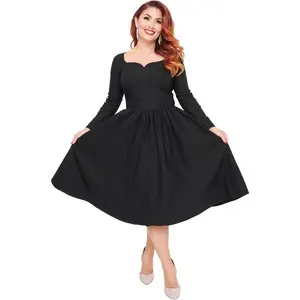 Unique Vintage Sweetheart Long Sleeve Swing Dress