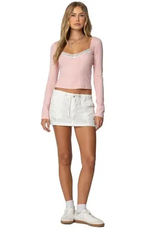 EDIKTED Morgyn Lace Trim Rib Crop Top