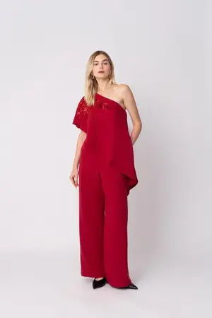 RAISHMA Gwen Asymmetrical Jumpsuit - Red