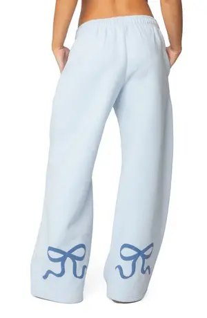 EDIKTED Bonney Bow Wide Leg Sweatpants - Blue