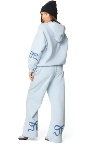 EDIKTED Bonney Bow Wide Leg Sweatpants - Blue