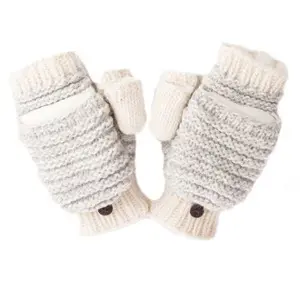 NIRVANNA DESIGNS Speckle Knit Fingerless Mittens - White