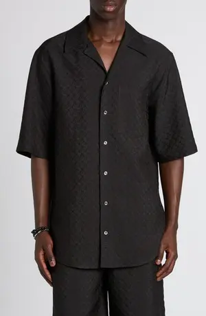 Alexander McQueen Skull Jacquard Satin Camp Shirt Black/ Black
