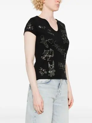 Zadig&Voltaire Rhinestone Embellished Henley T-shirt