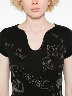 Zadig&Voltaire Rhinestone Embellished Henley T-shirt