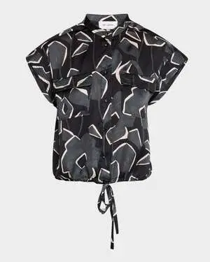 St. John St. John Cubist Floral-Print Top - Gray Pattern