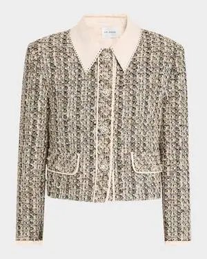 St. John St. John Stud-Collar Metallic Tweed Jacket - Blush