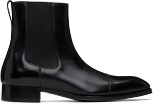 TOM FORD TOM FORD Black Burnished Leather Edgar Chelsea Boots - Black