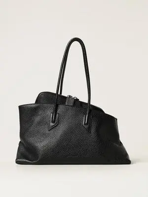 Attico La Passeggiata Shoulder Bag In Grained Calfskin Leather - Black
