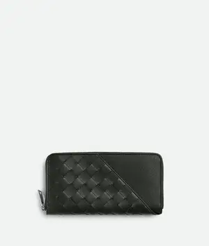 BOTTEGA  VENETA Intrecciato Diagonal Zip Around Wallet - Dark Green