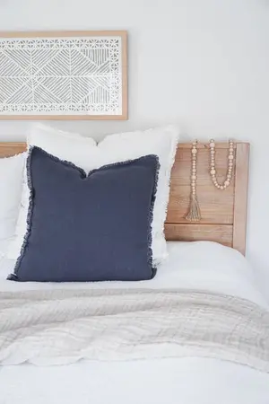 Anaya Soft Fringe Linen Pillow Cover Only - Navy Blue