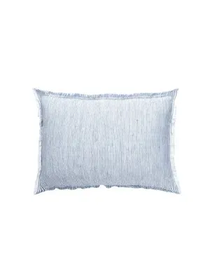 Anaya Soft Fringe Linen Pillow With Down Insert Blue