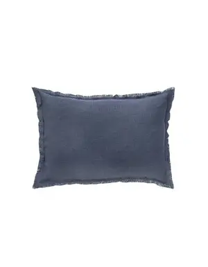 Anaya Soft Fringe Linen Pillow With Down Insert Navy Blue
