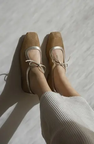 ANDREA GOMEZ Amelia Clear Mesh Ballet Flat - Gold