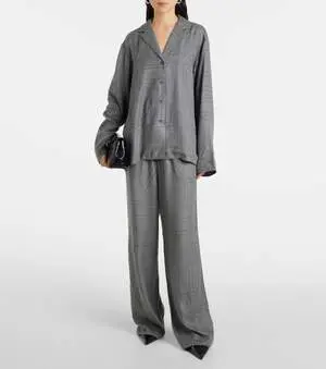 TOTEME Monogram Flannel Pajama Shirt - Grey