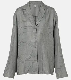 TOTEME Monogram Flannel Pajama Shirt - Grey