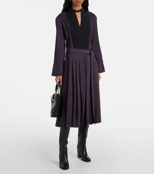 JOSEPH Pleated Wool And Silk Midi Dress