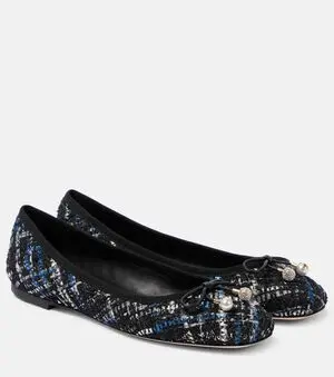 JIMMY CHOO Elme Tweed Ballet Flats - Black