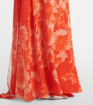 Erdem Caped Floral Silk Gown