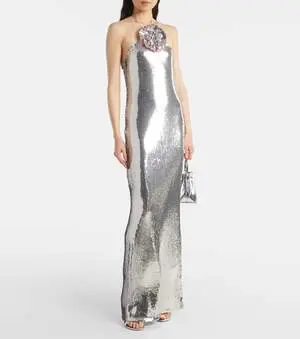 RODARTE Floral-appliqué Sequin Gown