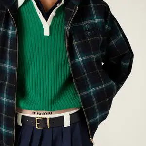 Miu Miu Plaid Hooded Jacket