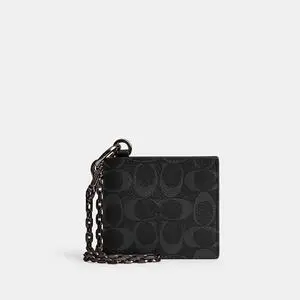 COACH Billfold Wallet With Chain In Signature Canvas - Black Signature