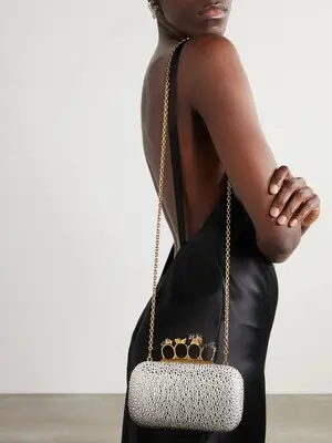 Alexander McQueen Skull Knuckle Embellished Clutch - Silver