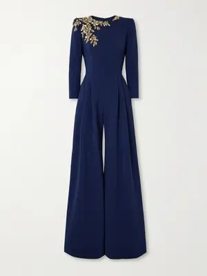Jenny Packham Embellished Crepe Jumpsuit - Blue