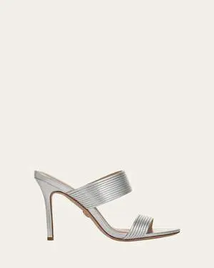 Veronica Beard Asha Metallic Slide Sandals - Silver