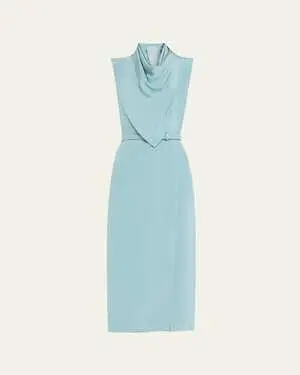 Adam Lippes Adam Lippes Scarf Drape Silk Crepe Midi Dress With Belt - Mist