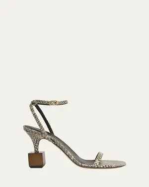 Jacquemus The Bisou Snake-embossed Sandals - Beige