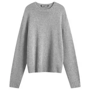 Palm Angels Curved Logo Melange Crew Knit - Grey