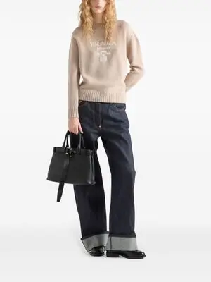 Prada Logo-intarsia Crew-neck Sweater - Neutrals